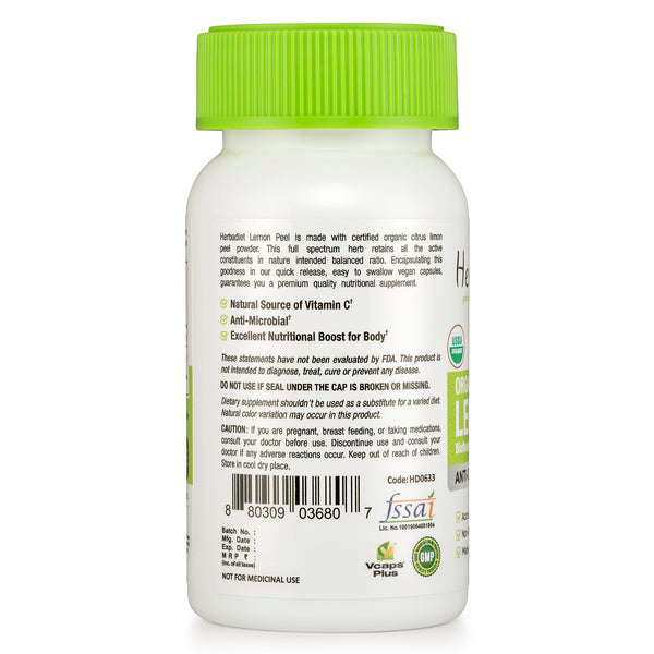 Organic Lemon Peel Capsules Citrus bio-flavonoids Vitamin C Skin Bone ...