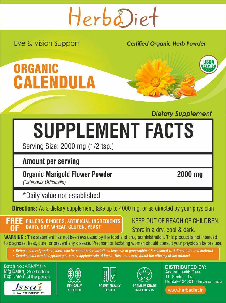 Organic Marigold Powder PURE Calendula Flower Lutein Source Eye ...